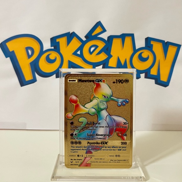 Pokémon | Toys | Pokmon Mewtwo Gx 7673 Gold Metal Card Rare | Poshmark